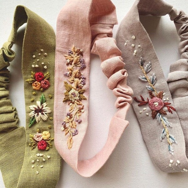 Embroidered Headband - Etsy