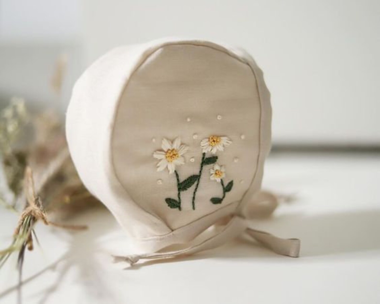 Linen Baby Bonnet Linen Embroidery Baby Bonnet Hand - Etsy