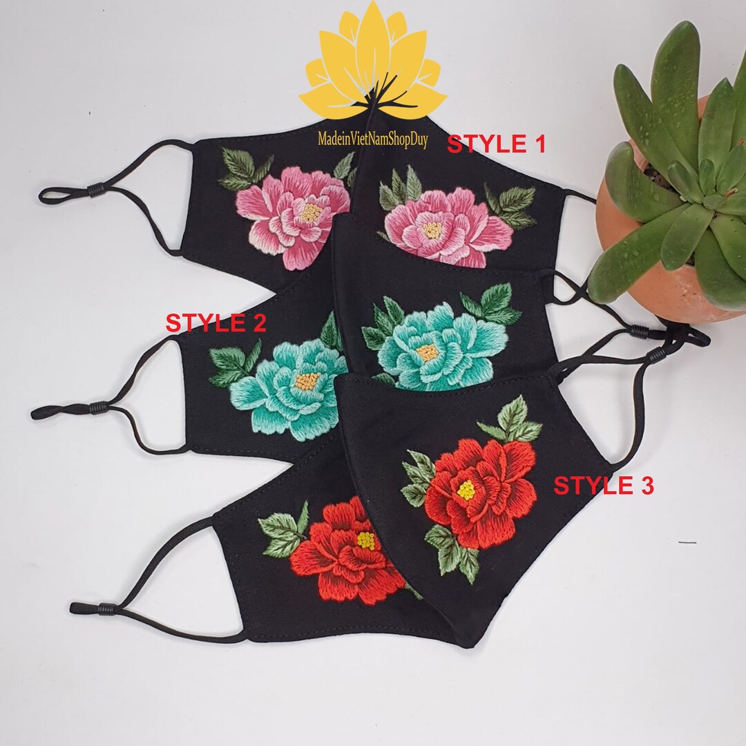 Flower Garden Both Sides Embroidery Linen Mask .cloth Masks Decorated ...