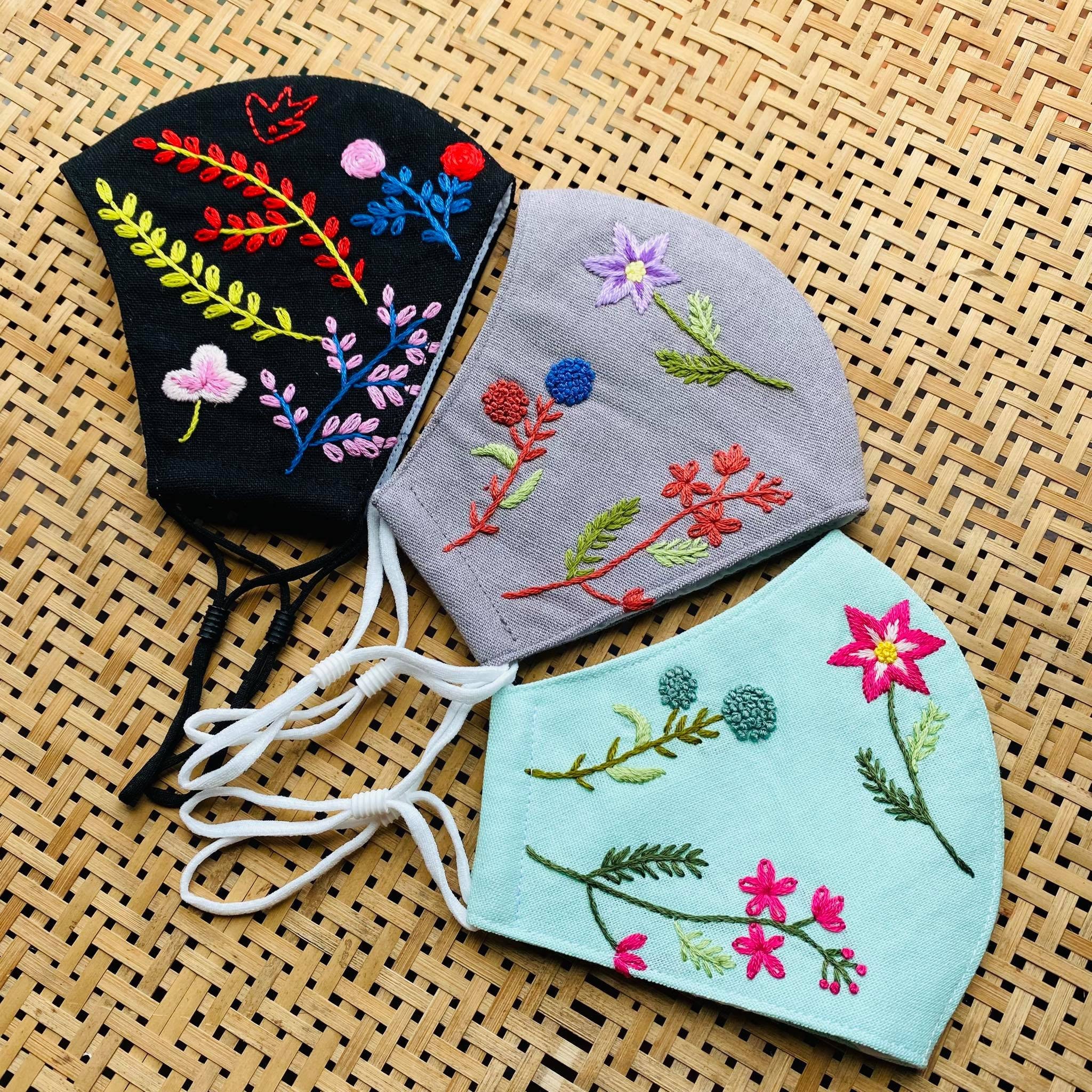 Elegant Floral Embroidery Face Mask. 4 Layers Mask. Unique | Etsy