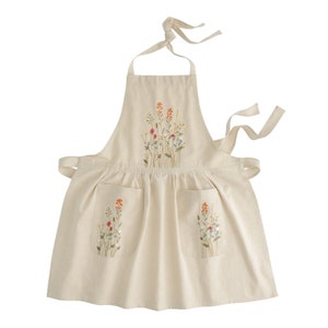 Natural Embroidered Floral Apron With Lace Trim, Hand Embroidered Apron, Kitchen, Cooking ...