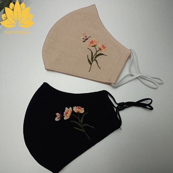 Rose Embroidery Face Mask - Etsy