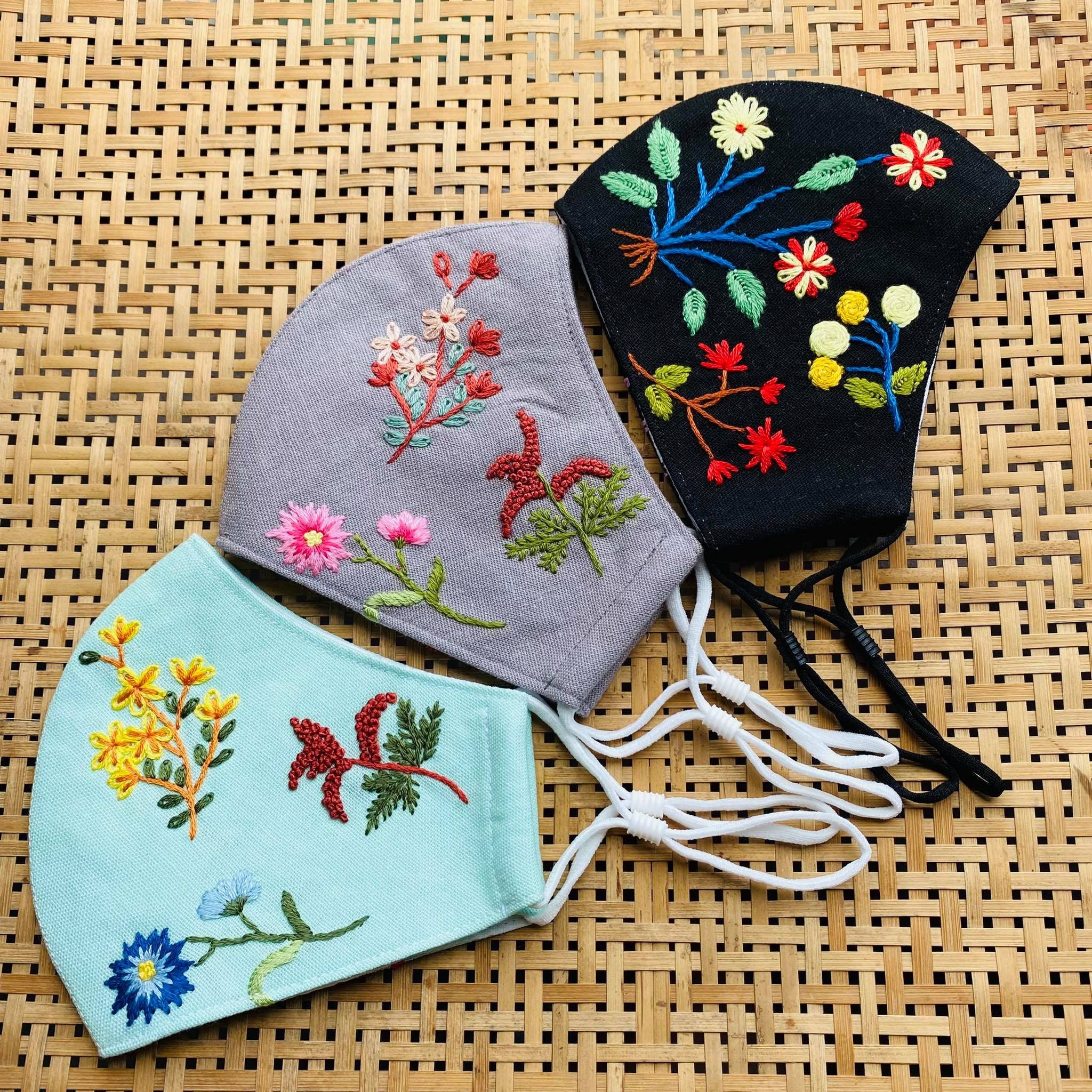 Elegant Floral Embroidery Face Mask. 4 Layers Mask. Unique | Etsy