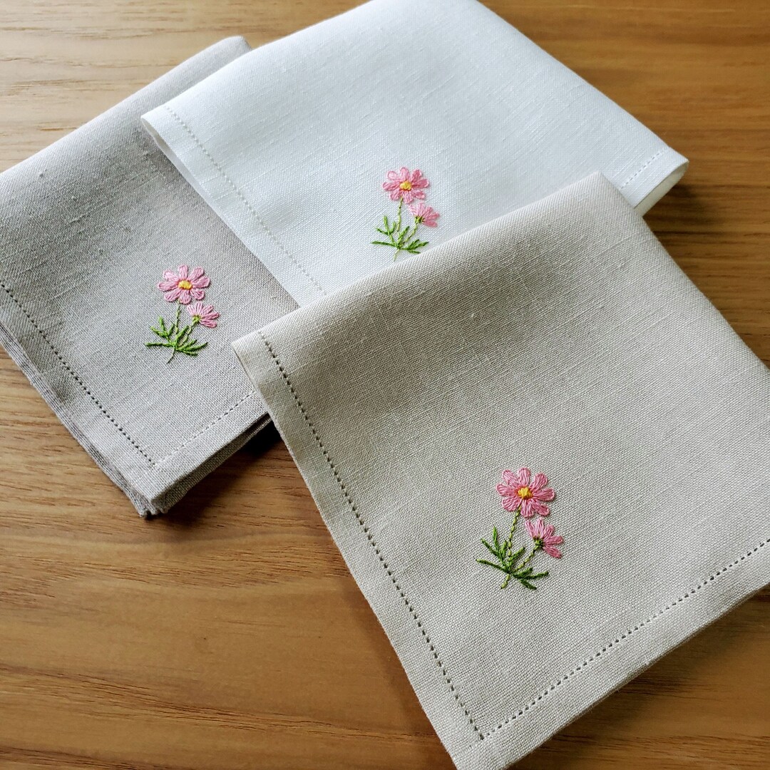 Linen Handkerchief,beautiful Floral Handkerchief, Hand Embroidered ...
