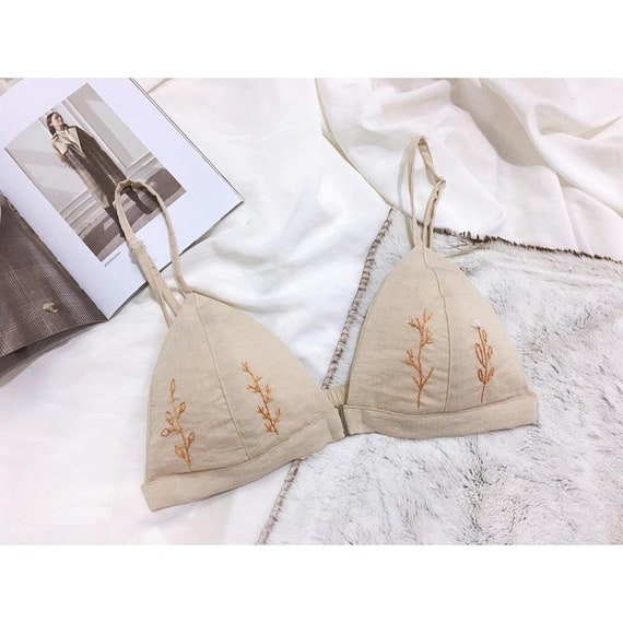 Linen Bra Embroidered Floral Linen Bra Hand Embroidered Bra - Etsy