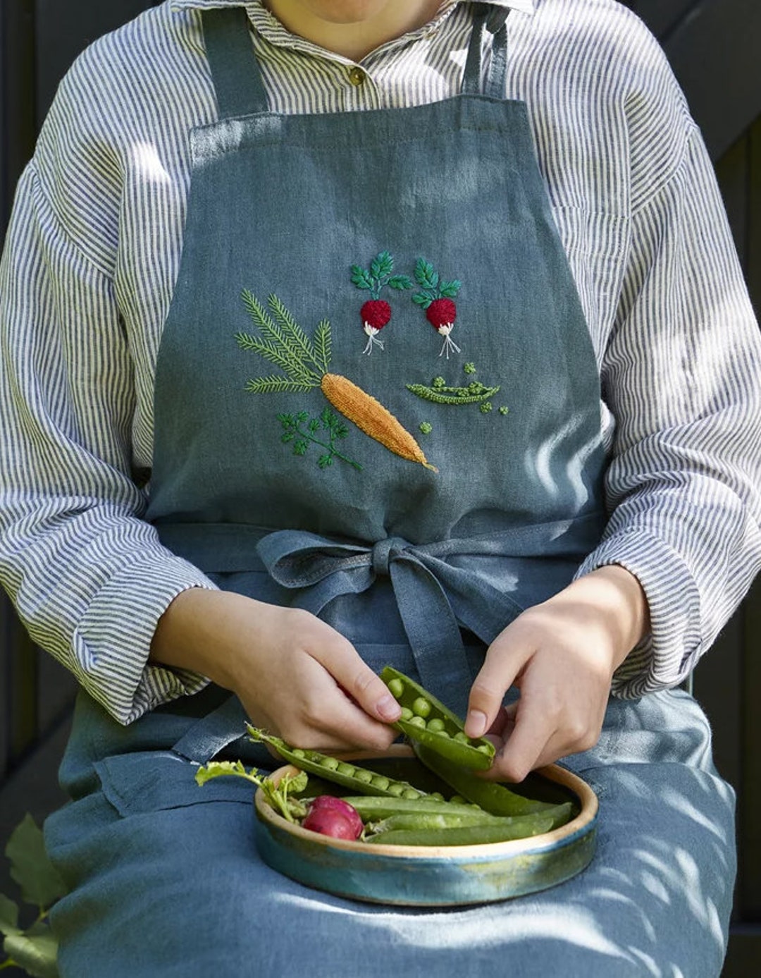 Embroidered Cooking Apron for Women, Embroidery Linen Apron With ...