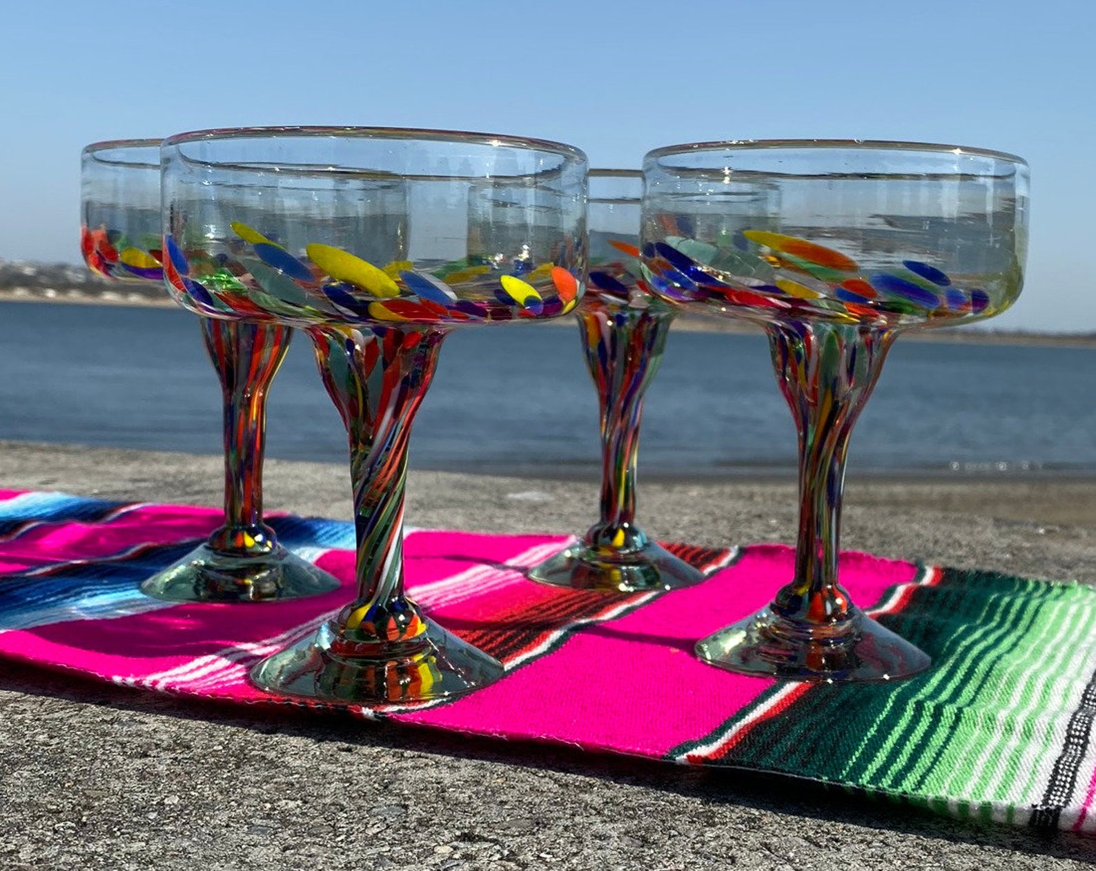 Hand Blown Glassware Set of 4 Mexican Hand Blown Margarita - Etsy