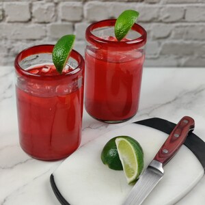 Hand Blown Mexican Drinking Glasses - Set of 6 Glasses With Red Rims ...