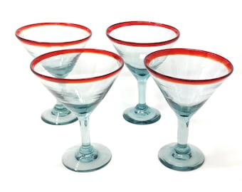 Hand Blown Glassware Set of 4 Mexican Hand Blown Margarita - Etsy