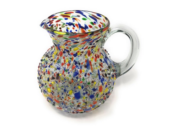 Mexican Hand Blown Glass Pitcher Confetti Rock Design 84 | Etsy