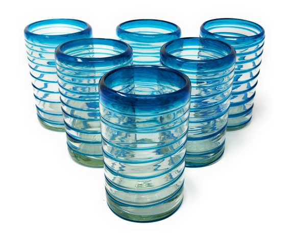 Hand Blown Drinking Glasses Set of 6 Mexican Glasses With an - Etsy