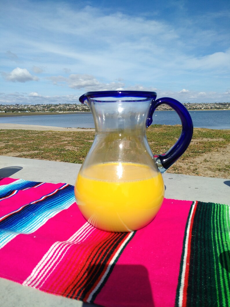 Hand Blown Glass Pitcher Mexican Pitcher With Cobalt Blue - Etsy