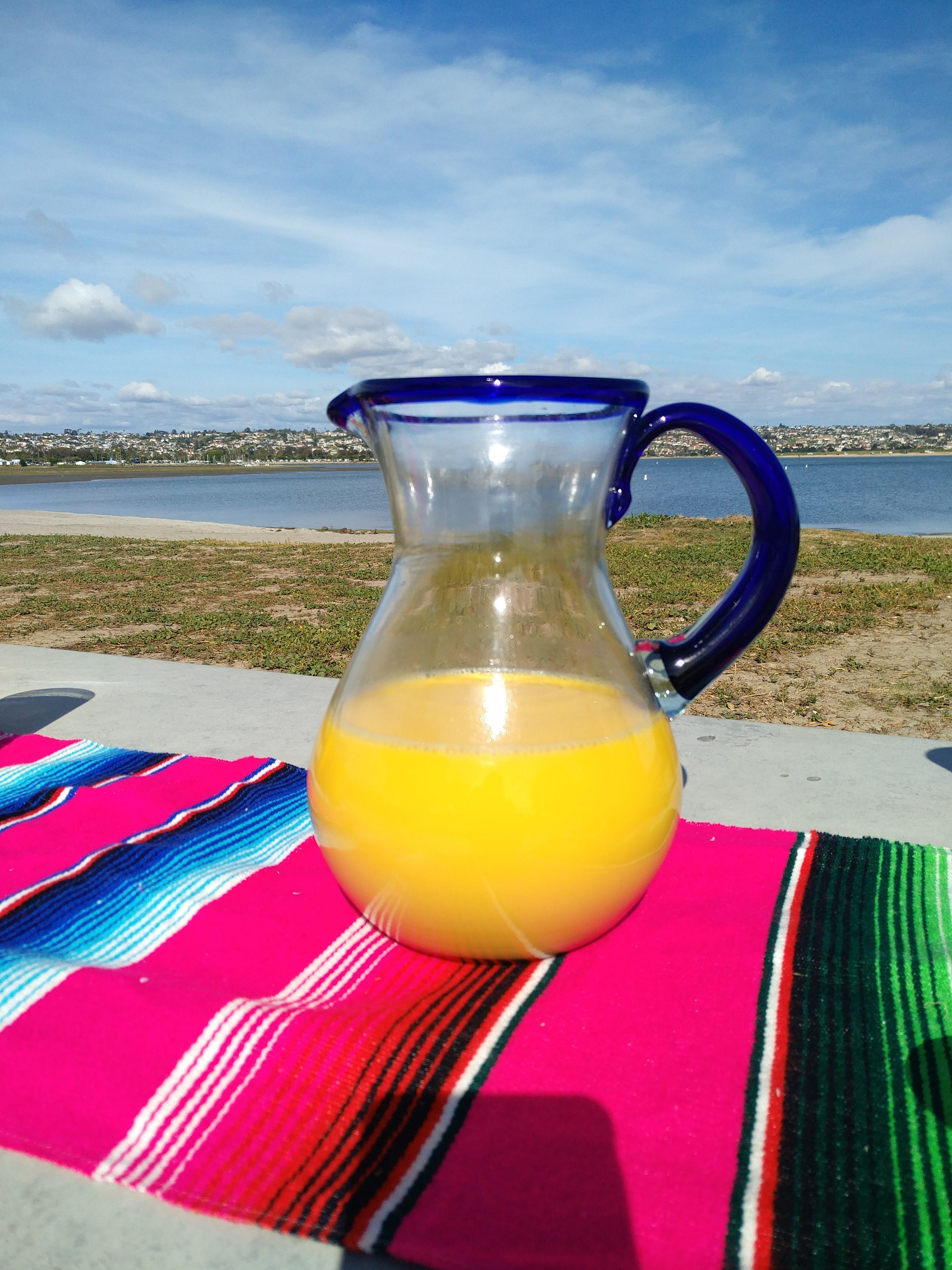 Hand Blown Glass Pitcher Mexican Pitcher With Cobalt Blue - Etsy