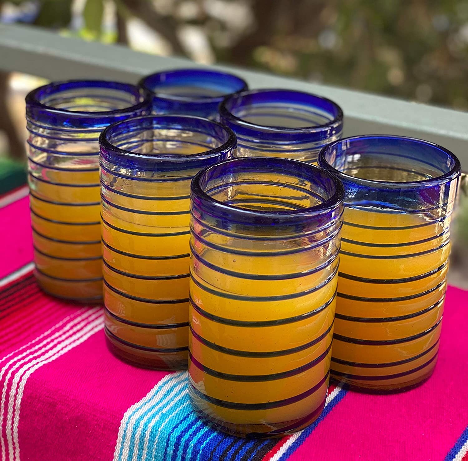 Hand Blown Mexican Drinking Glasses Set of 6 Glasses With - Etsy