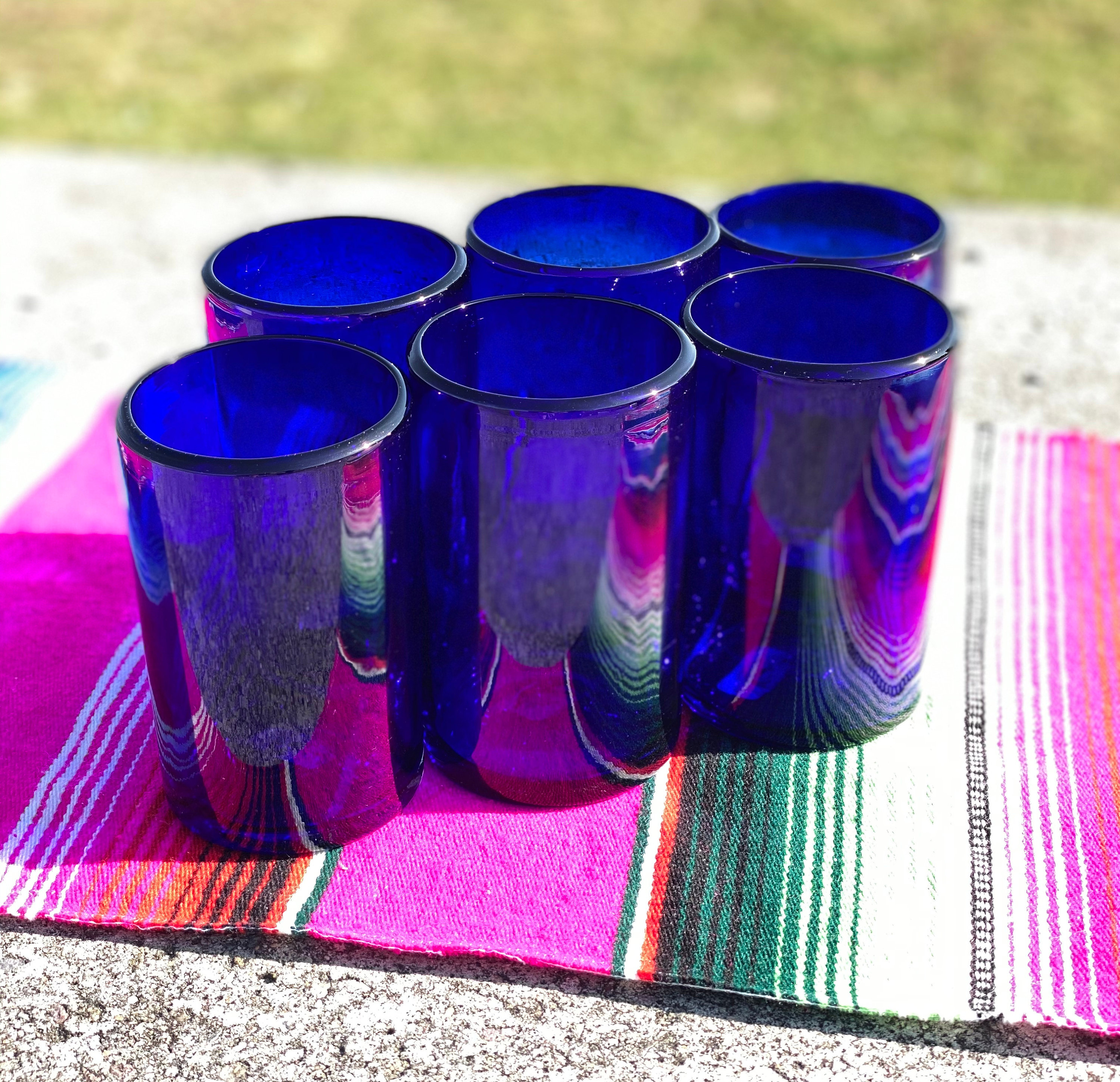Hand Blown Drinking Glasses Set of 6 Mexican Cobalt Water - Etsy