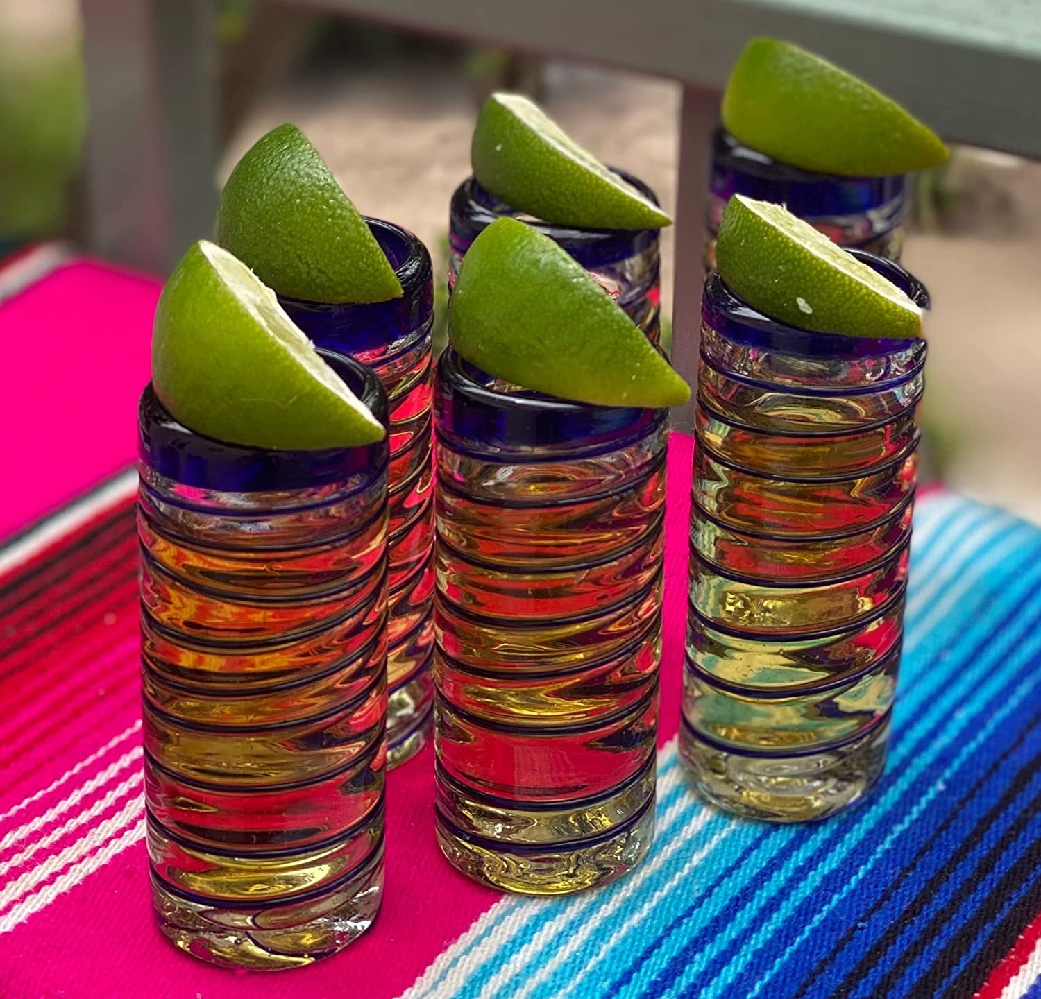Hand Blown Mexican Tequila Shot Glasses Set of 6 Blue Spiral - Etsy