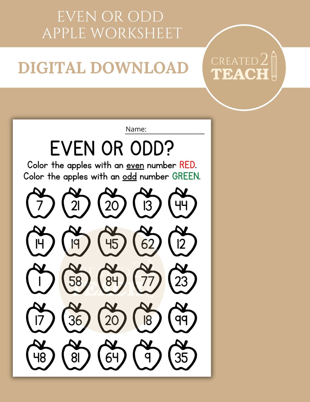 Even or Odd Worksheet, First Grade Worksheets, Apple Coloring Activity ...