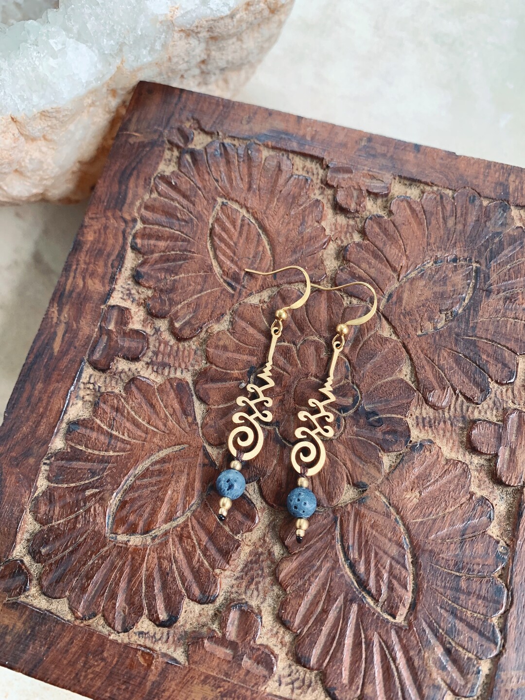 Handmade Blue Coral & Unalome Brass Earrings Beaded Earrings - Etsy