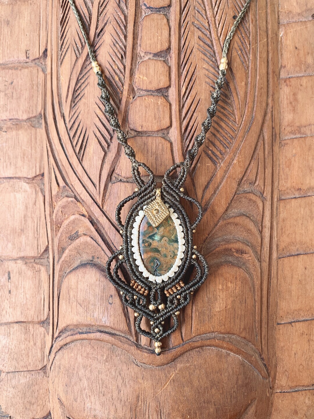 Rainforest Jasper Macrame Necklace Crystal Macrame Jasper Jewellery ...