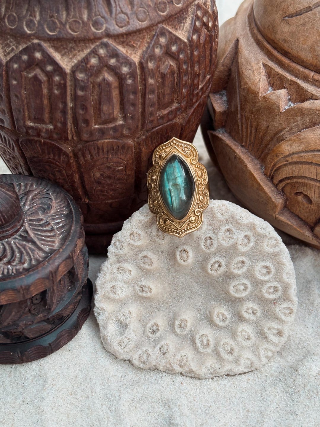 RANI Ring | Beautiful Brass Indian Labradorite Ring | Labradorite ...