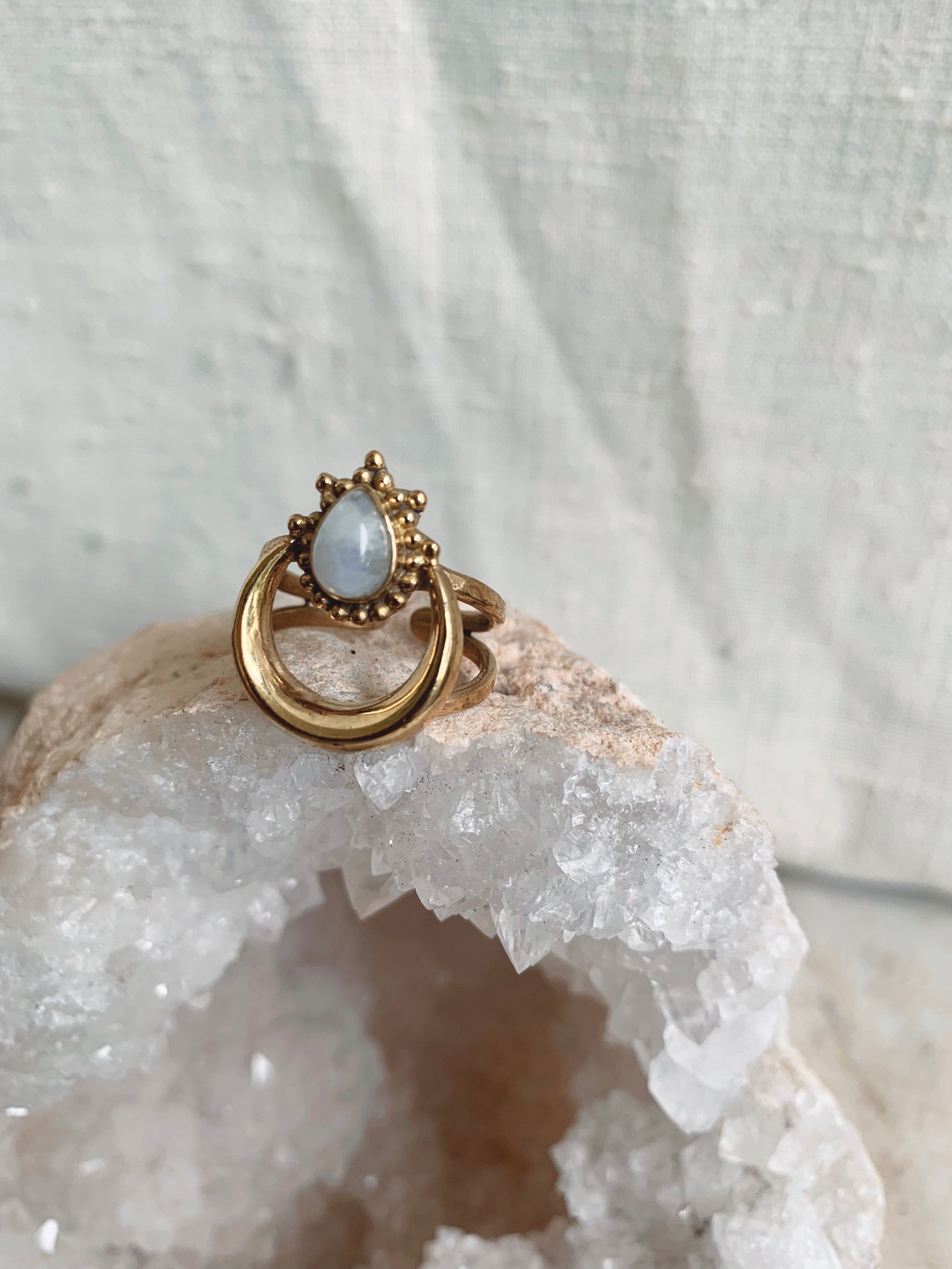 SALENA Ring • Brass Indian Moonstone Ring | Raw Brass Moon Ring ...