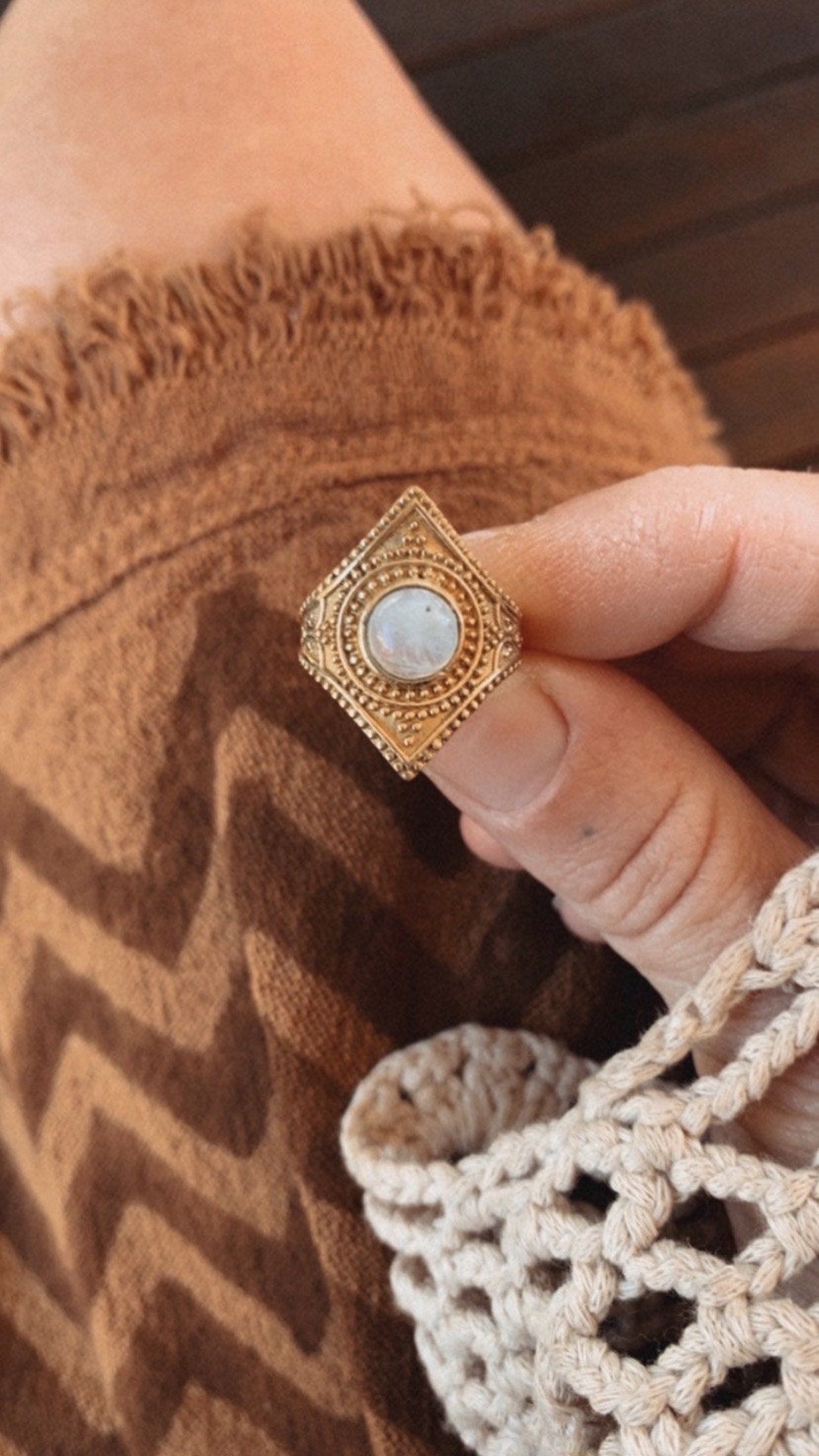 VAJRA Ring • Brass Indian Moonstone Ring | Beautiful Raw Brass Ring ...
