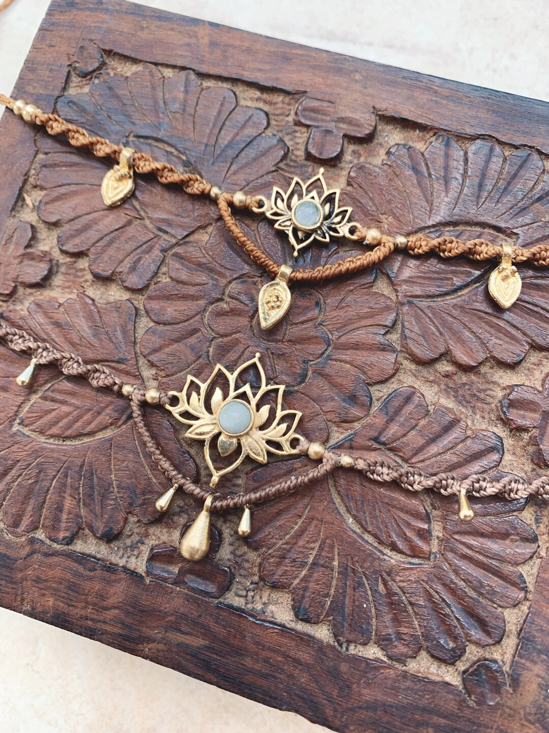 Handmade Macrame Headpiece Brass Lotus Macrame Necklace Festival ...