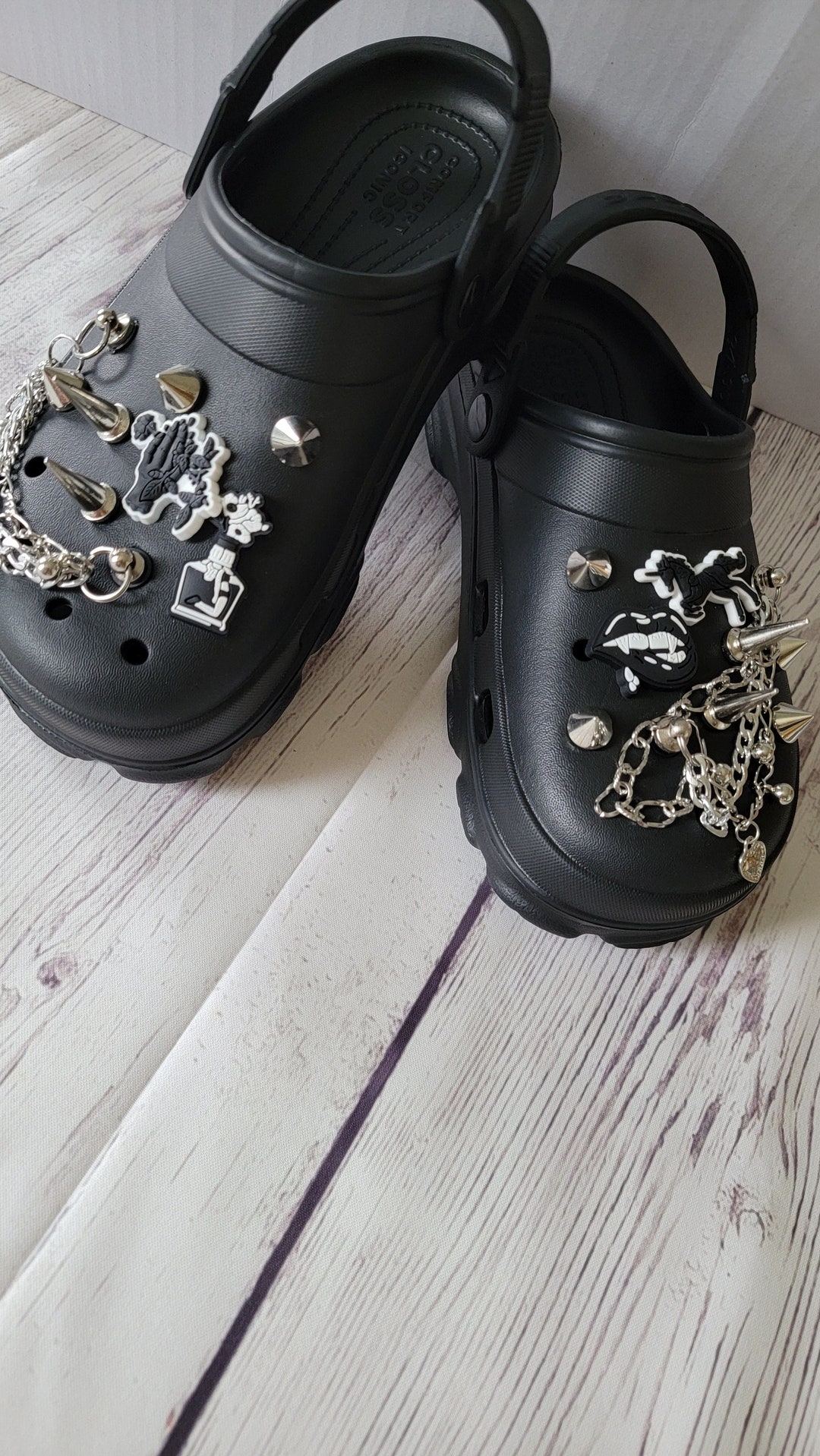 Goth and Emo Shoe Charms Set Spikes, Chains. Spikes Croc Charm. Shoe ...