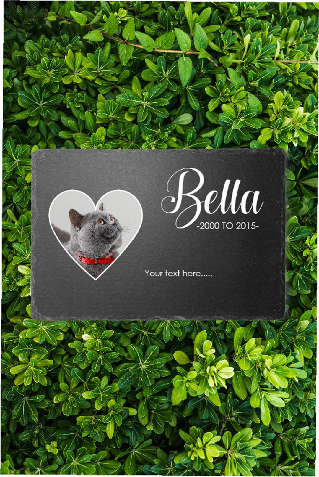 Personalised Memorial Plaque for Pet Cat Dog Slate Stone Heart Paw ...