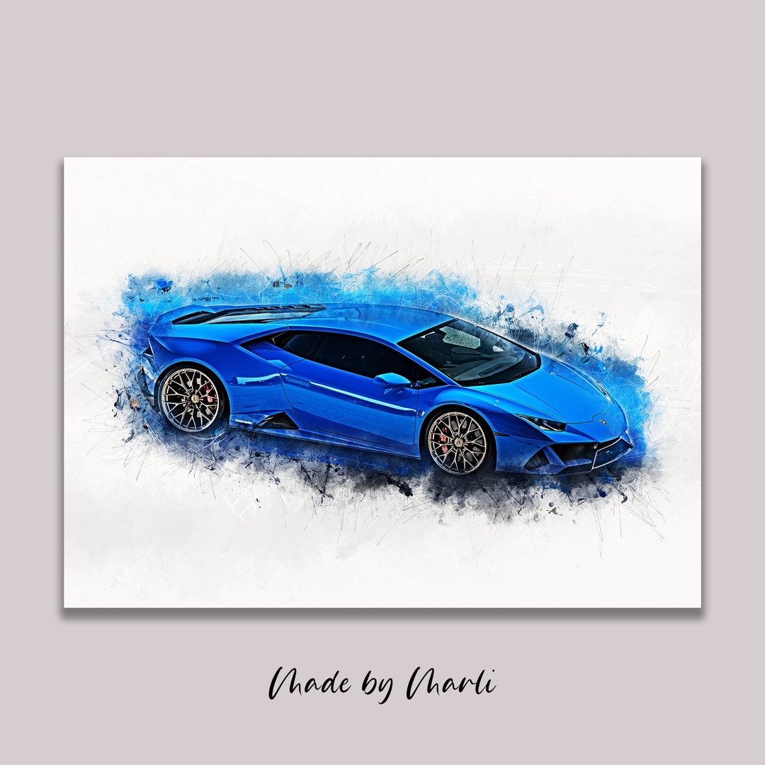 Blue Lamborghini Huracan Supercar Custom Print A3 A4 Gift Home Decor ...