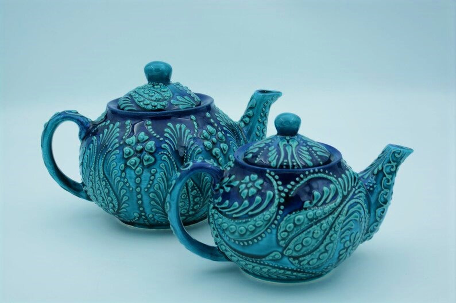 Ceramic Blue Teapot Organic Tea Pot Turkish Motif Unique - Etsy