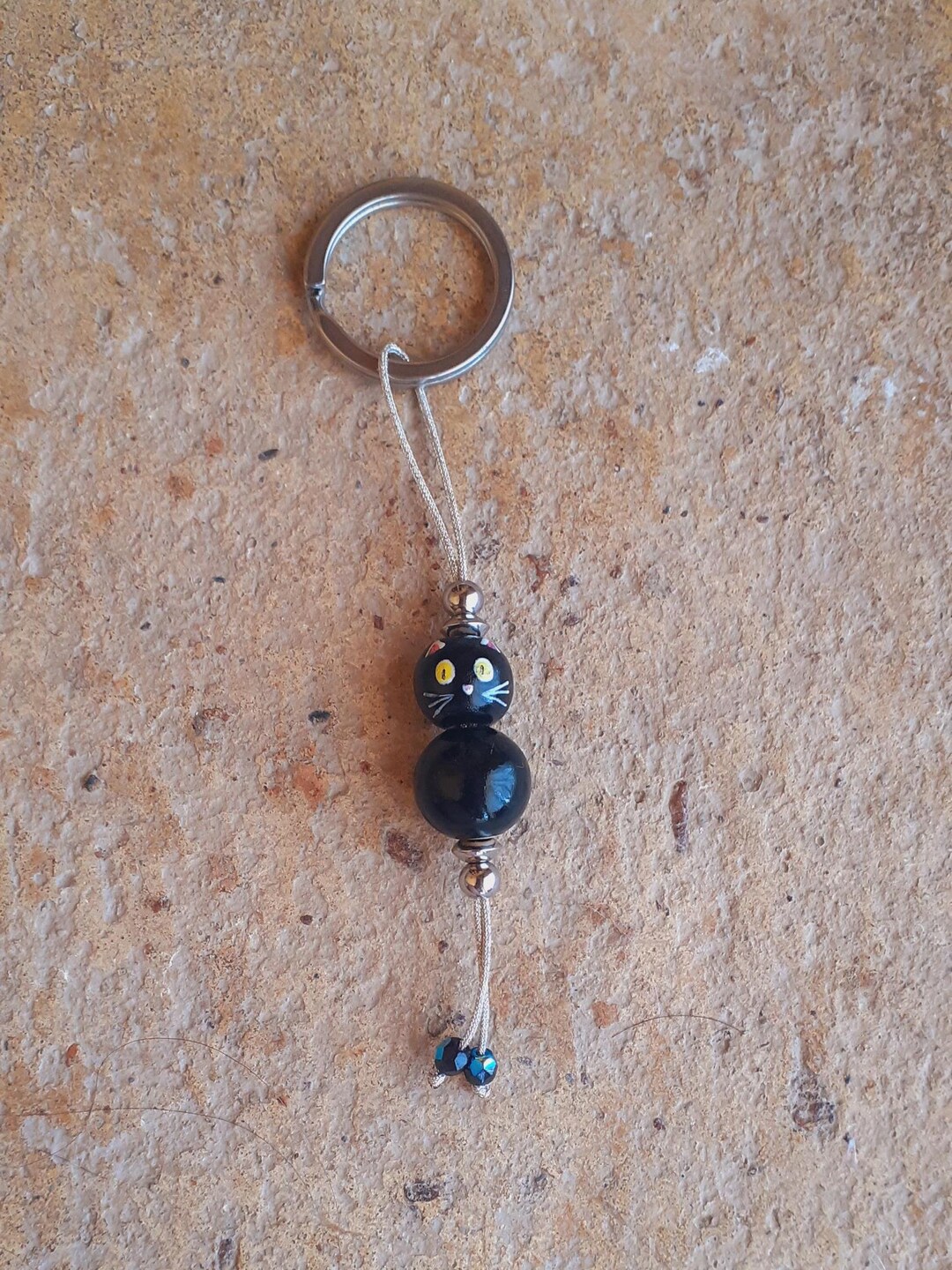 Black Cat Keychain Handpainted Small Cat Keychain Wooden Keychain Black ...