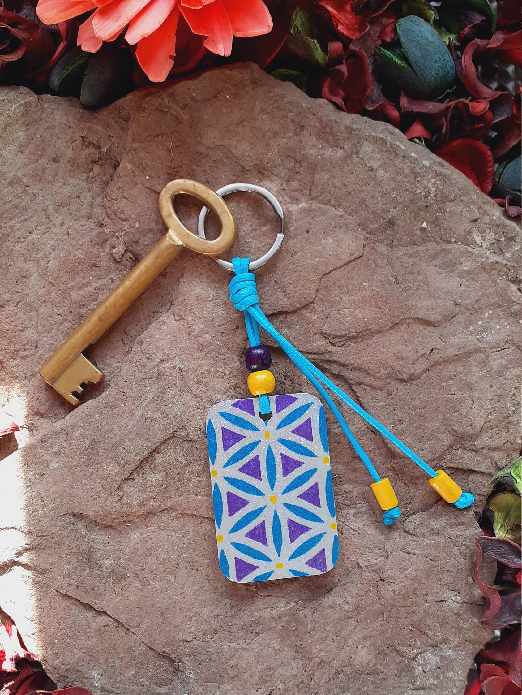 Llaveros finos de madera, pintado a mano, llaveros llamativos, llaveros rectangulares, llaveros ...