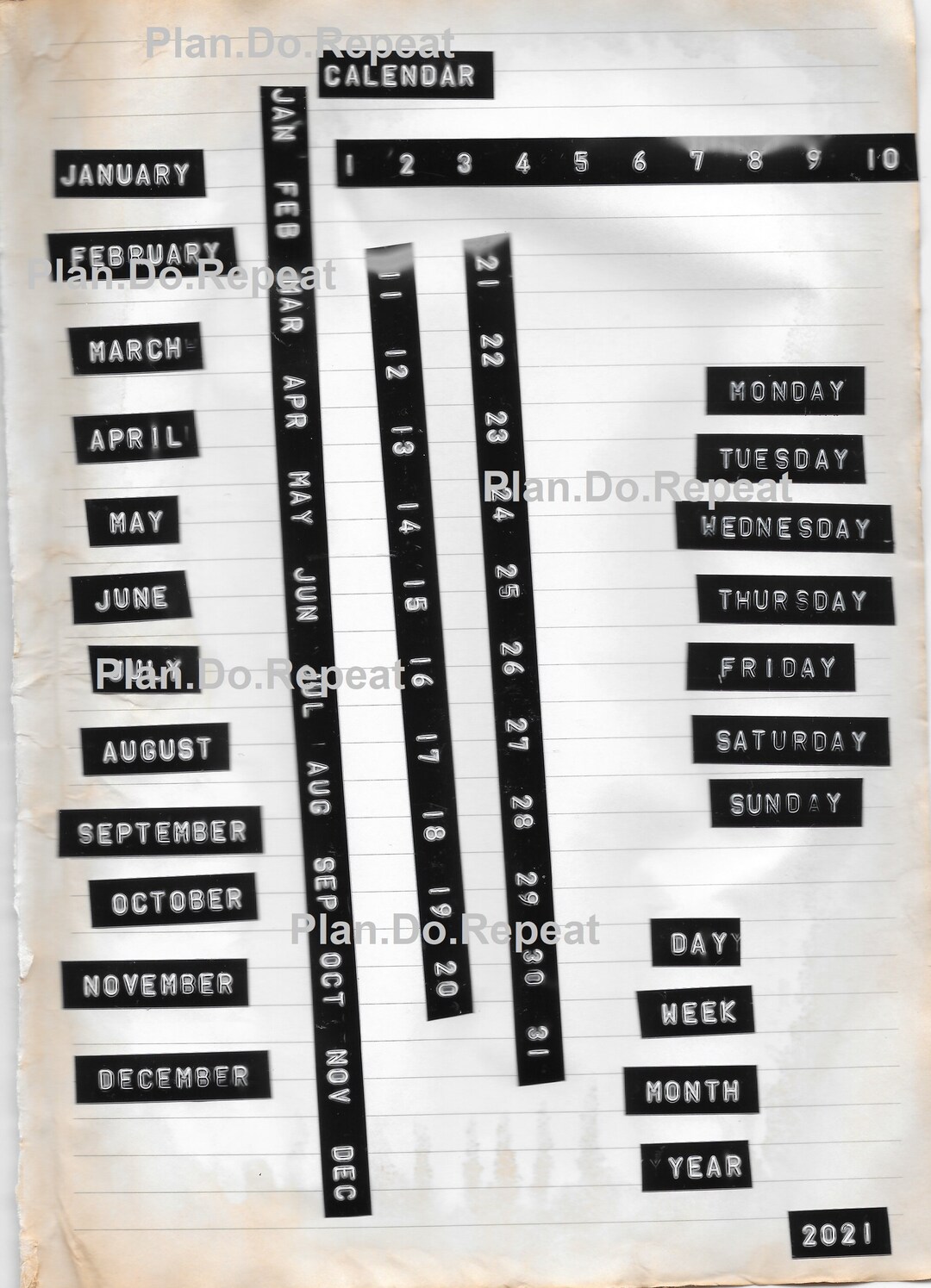 Retro Black Label Maker Calendar Words - Planner - Journal - Holidays ...