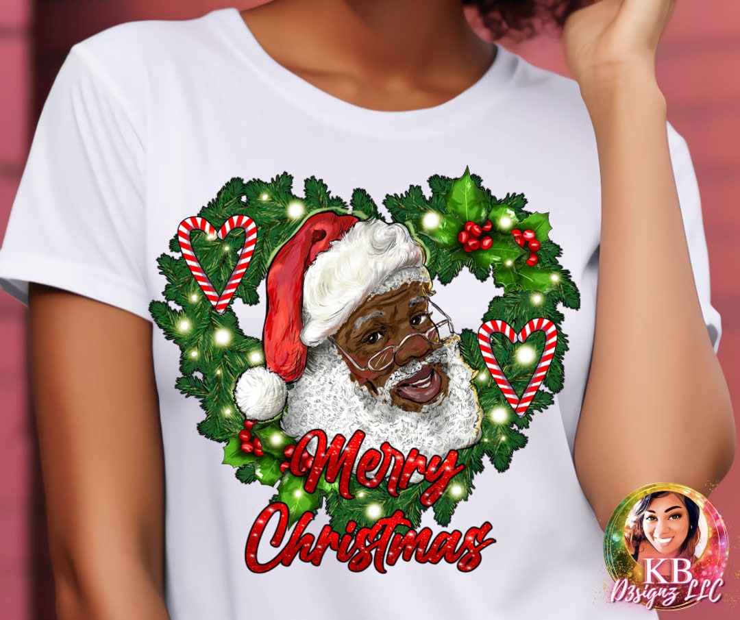 Merry Christmas Heart Wreath, Afro Santa, Black Santa Claus DTF Transfer - Etsy