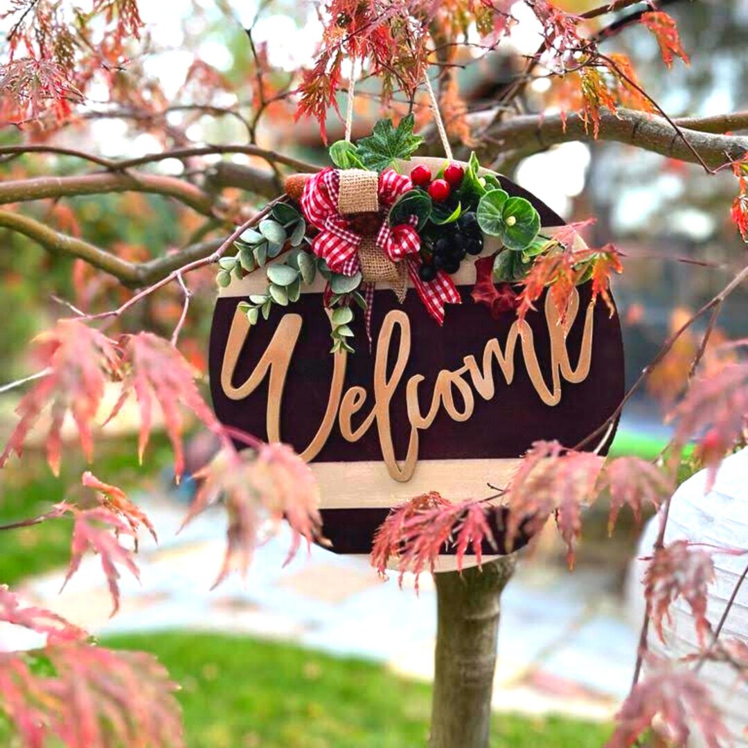 Welcome Wood Round Sign for Door or Wall, Welcome Home, Entrance Sign ...