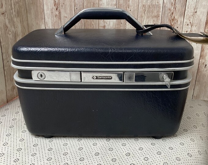 Classy Navy Blue Vintage Samsonite Train Case, Dark Blue Travel Case ...