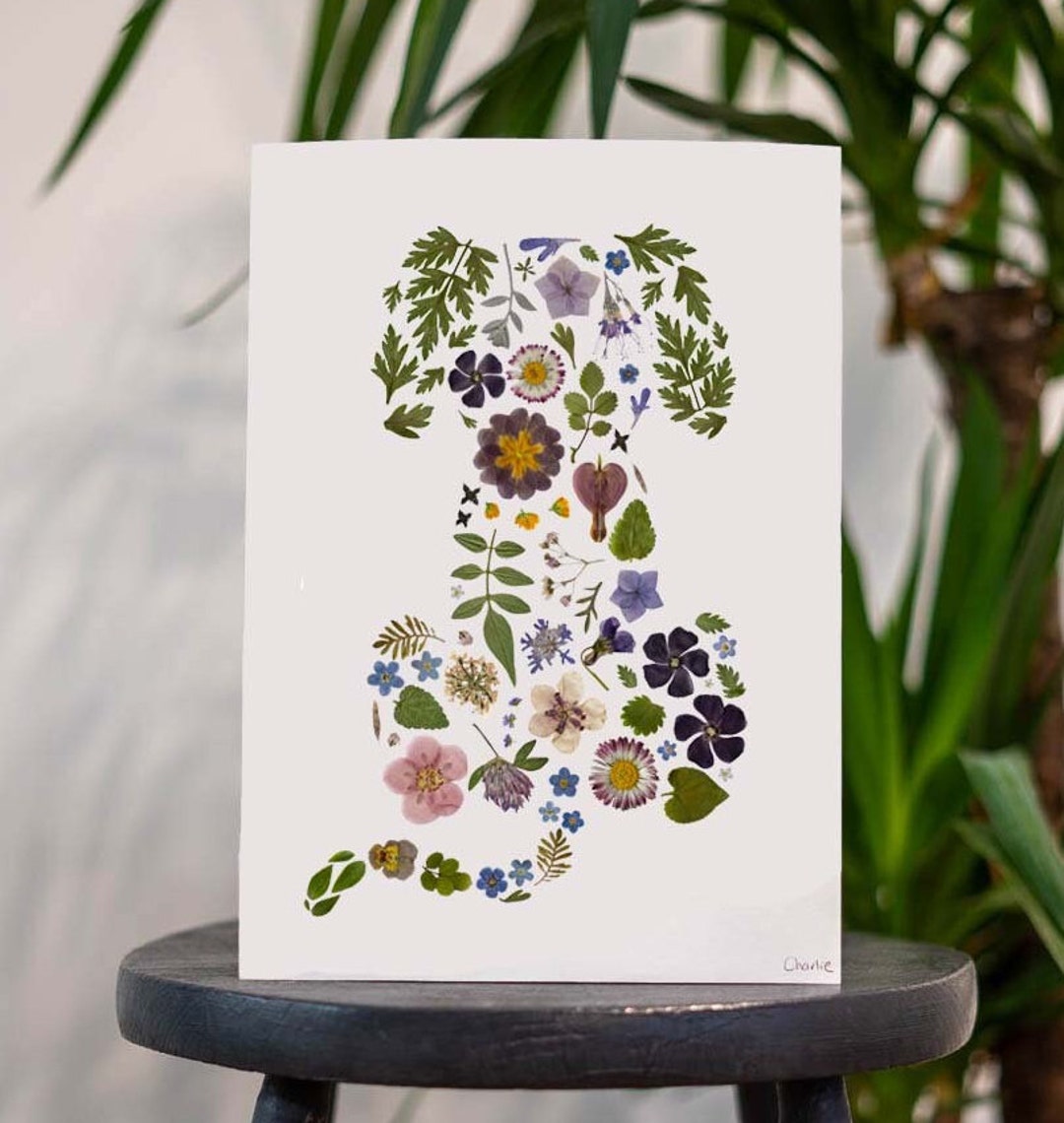 Pressed Flower Puppy Dog A4 Giclee Print, Flower Pet Art, Floral Animal ...