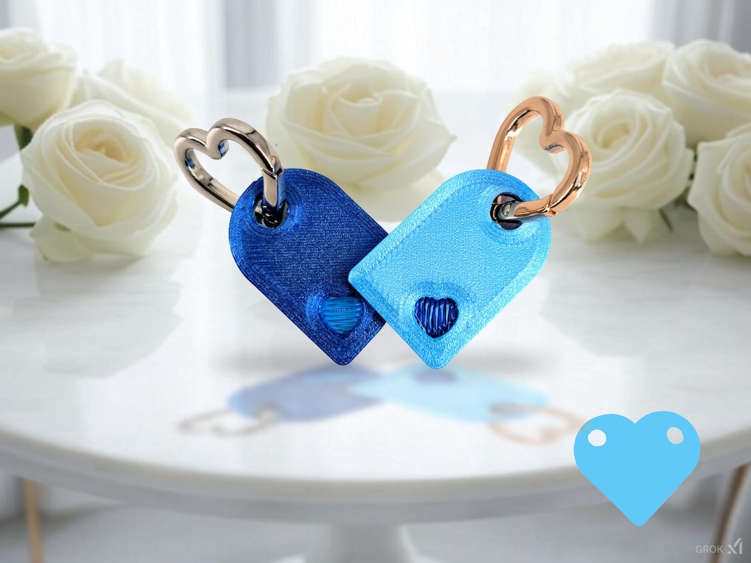 Heart Keychain Blue N Light Blue 3D Printed Magnetic Keychains Couple ...