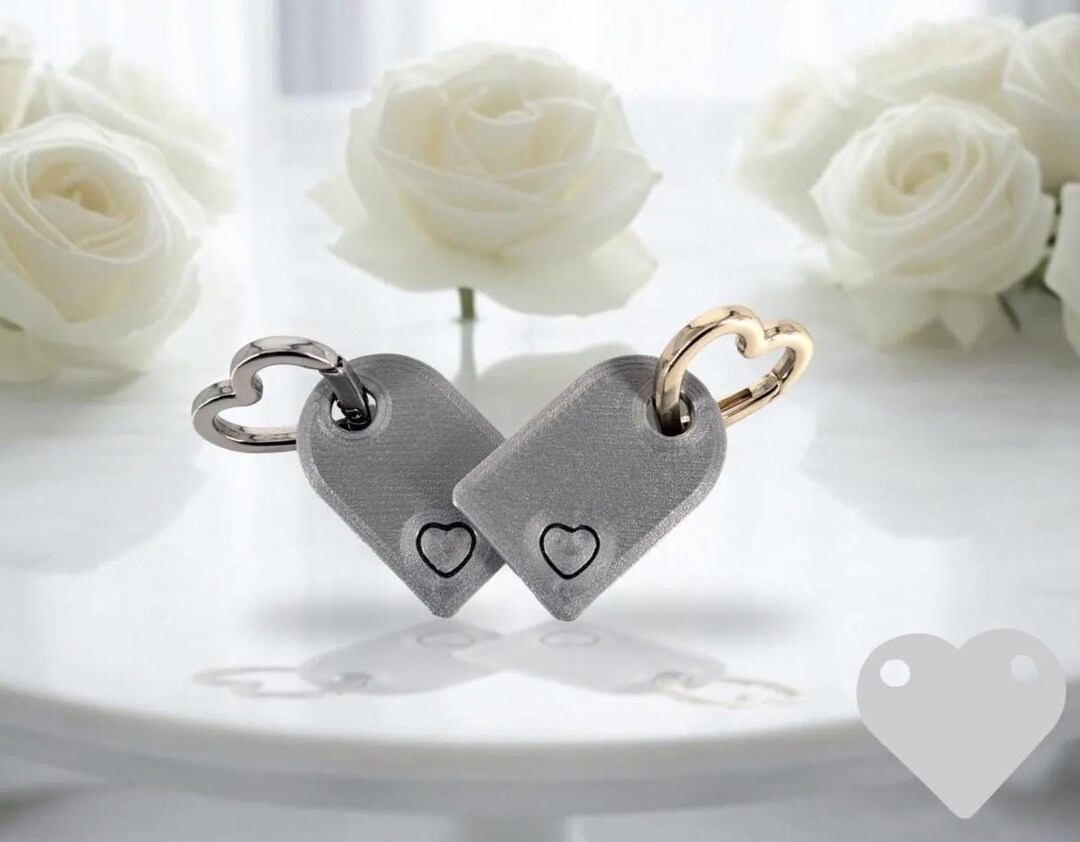 Silver Heart Keychain 3D Printed Magnetic Keychains His Hers Couple ...