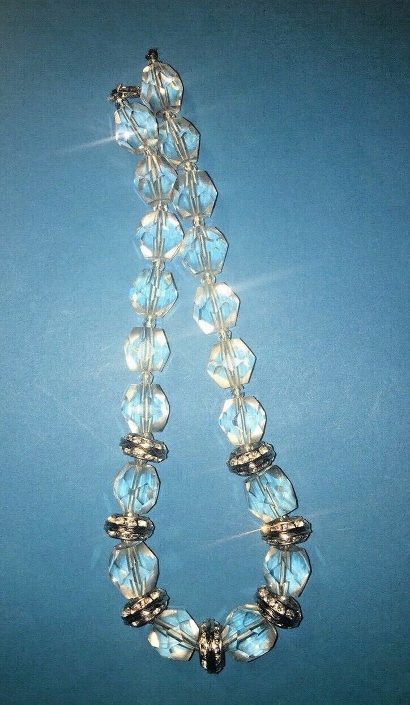 Vintage Crystal Bead Silver Rondel Necklace 15 Etsy