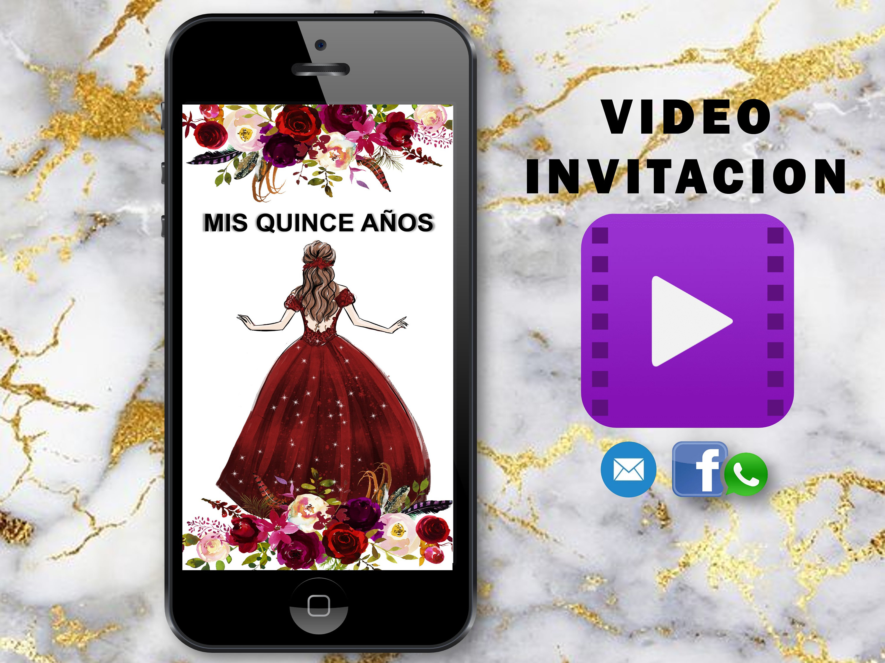 Plantilla Invitacion video XV años quinceañera color ginda | Etsy