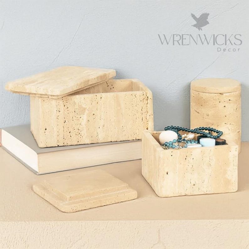 Travertine Stone Keepsake Boxes Jewellery Trinkets & Makeup Storage ...