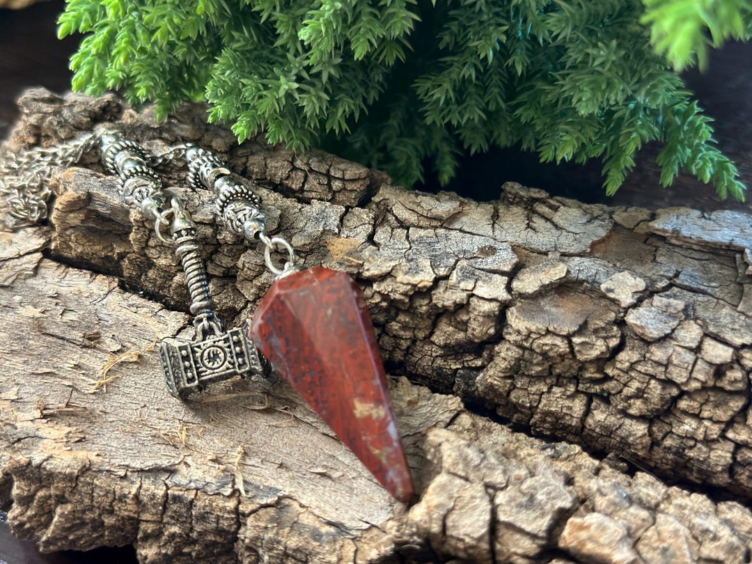 Mjolnir Pendulum Red Jasper Pendulum Divination Dowsing Healing Magic Pendulum Faceted Cone ...