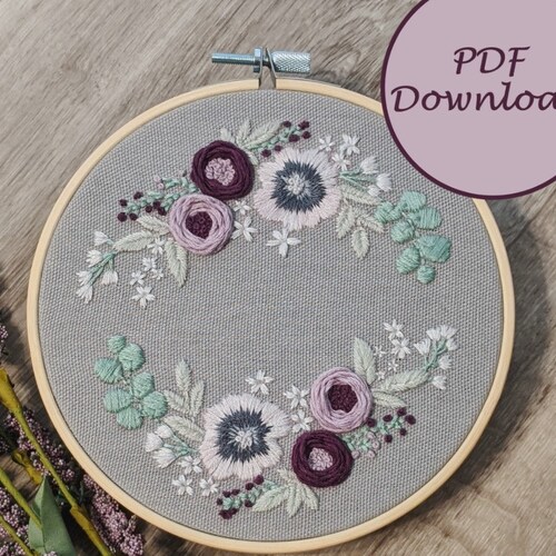 Flower Wreath Embroidery Pattern PDF Download - Etsy