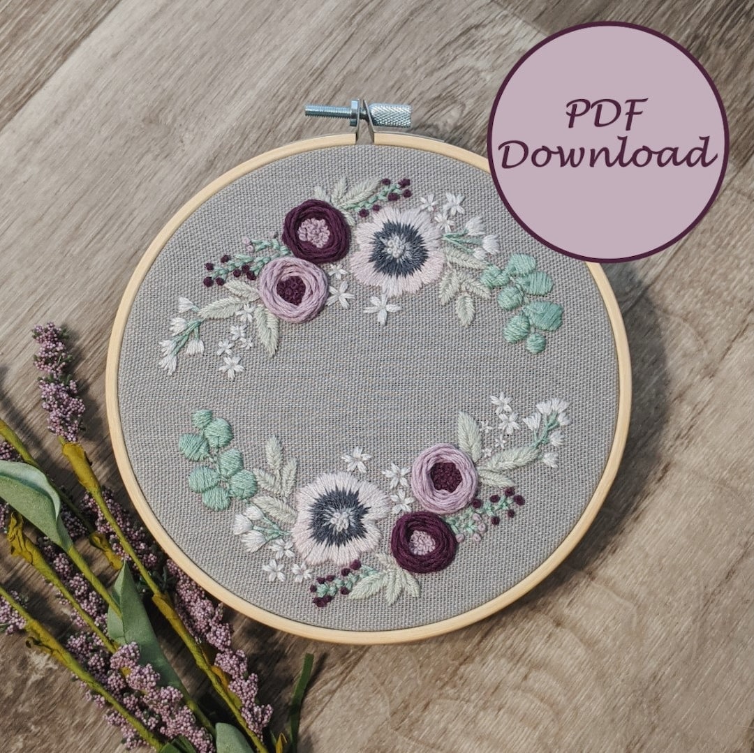 Flower Wreath Embroidery Pattern PDF Download - Etsy