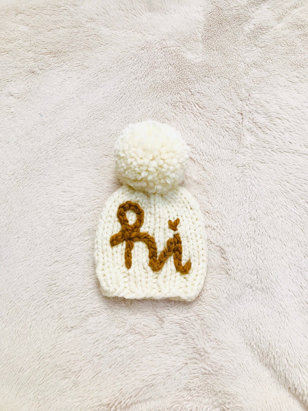 Hi Chunky Knit Hat With Cursive Embroidery, Newborn, Knit, Baby, Beanie ...