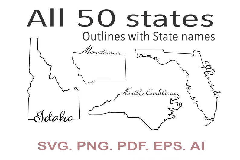All 50 States Outline SVG Bundle United States Svg US - Etsy