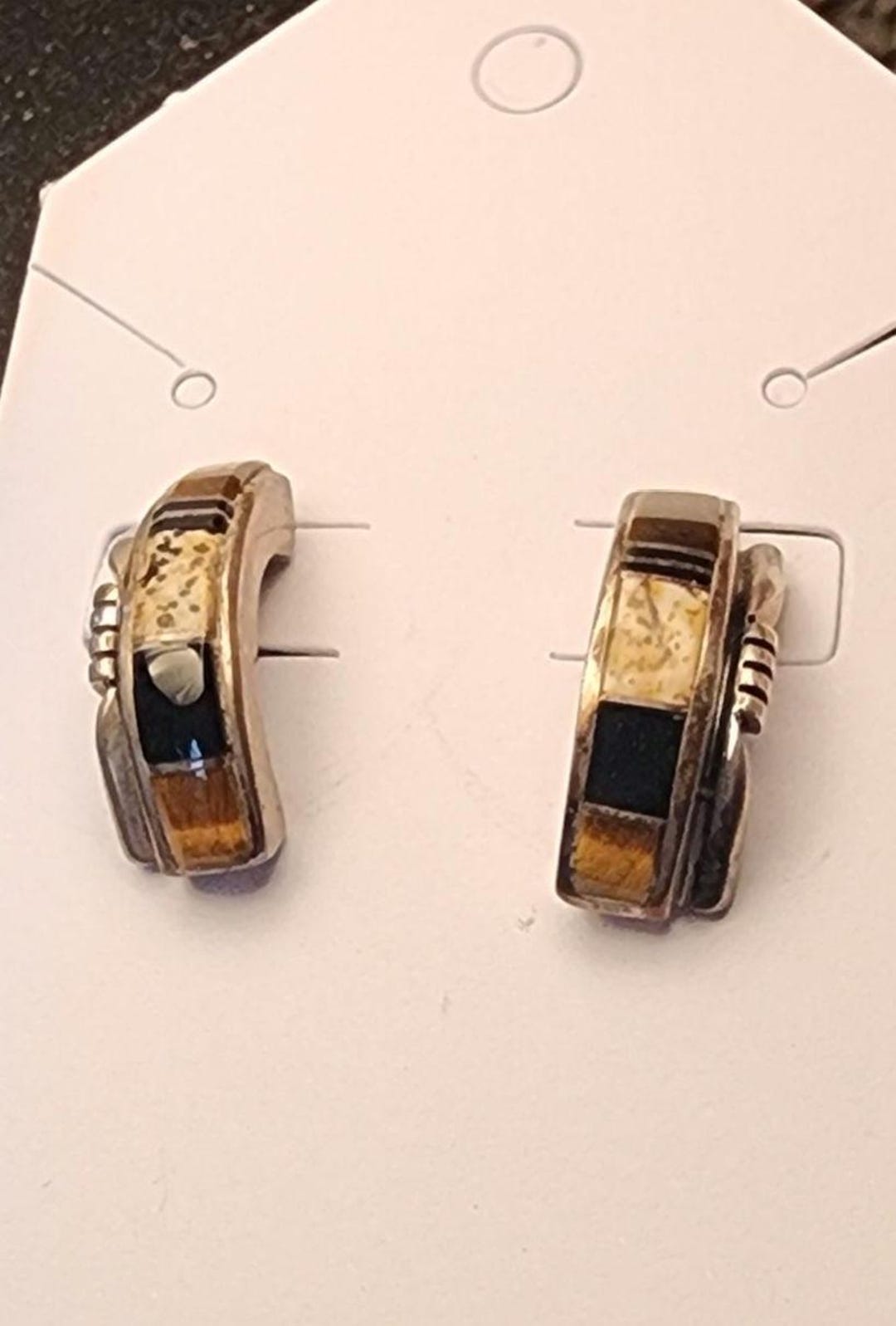 Navajo Charles Bowie Native American Vintage Post Earrings Tiger's Eye ...