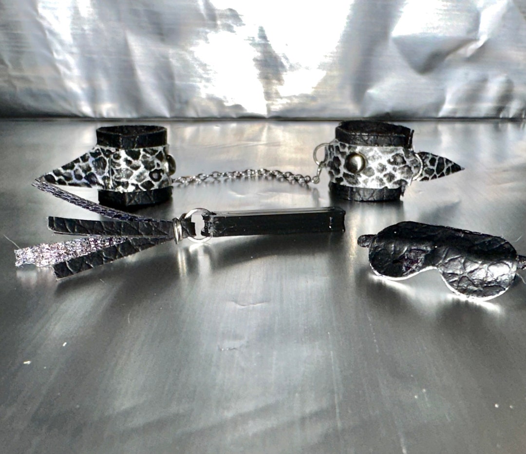 Miniature Faux Leather Handcuffs, Whip and Blindfold Set 1/12 Scale - Etsy